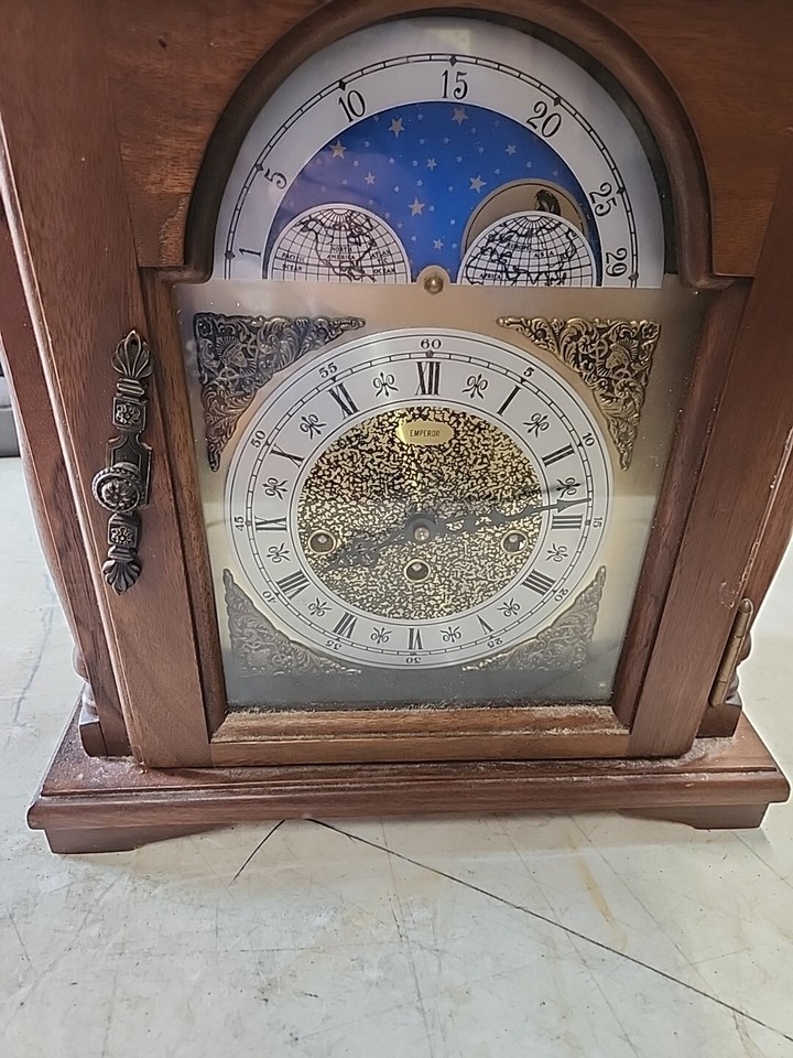 Vintage Emperor Moon Phase Walnut Mantel Clock Hermle (READ) | eBay