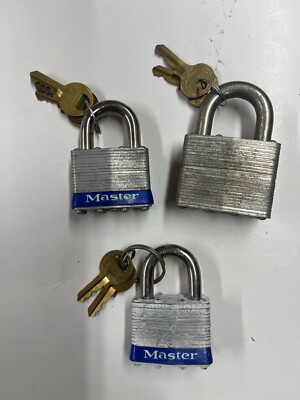 MASTER PAD LOCKS 3 WITH KEYS - FREE SHIPPING | eBay