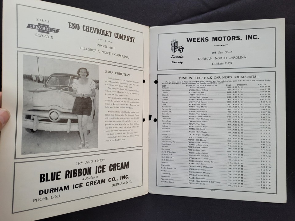 1949 NASCAR Occoneechee Speedway Strictly Stock Program, Bob Flock Win ...