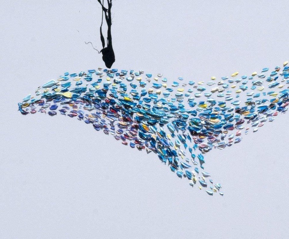 Whale 55" Luxurious blue hues Animal oil painting on canvas , Thick oil ...