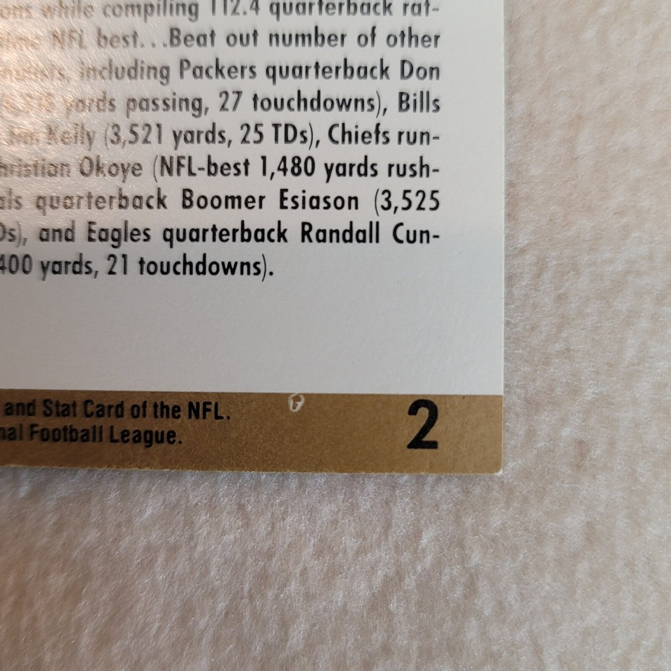 Joe Montana 1990 Pro Set Football Error Card #2 | eBay