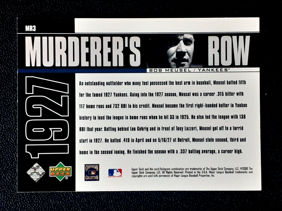 BOB MEUSEL 2000 UPPER DECK YANKEES LEGENDS MURDERER'S ROW NO MR3 55314 ...