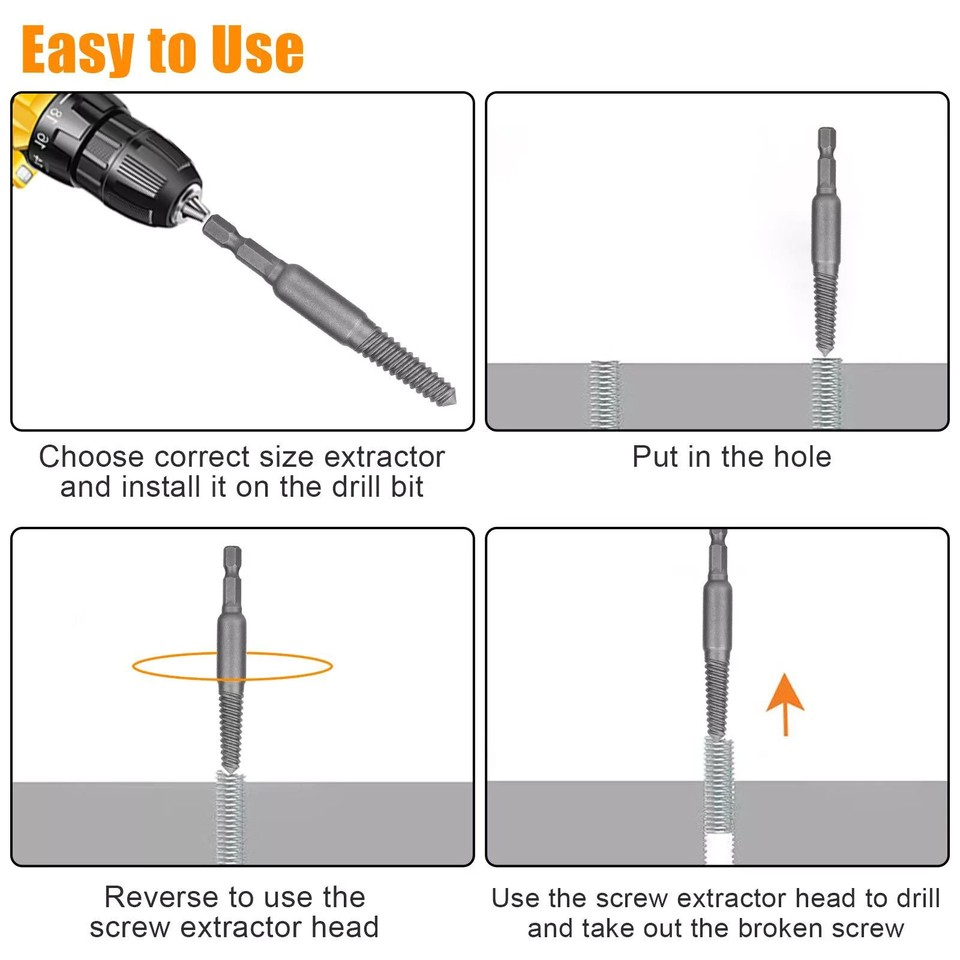 6 x Stud Screw Extractor Remover 1/4 Inch Hex Shank Damaged Bolt Easy Out Tool | eBay