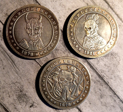 Praying Demon Flaming Skull Devil Occult Coins Dollar Token Nice ...