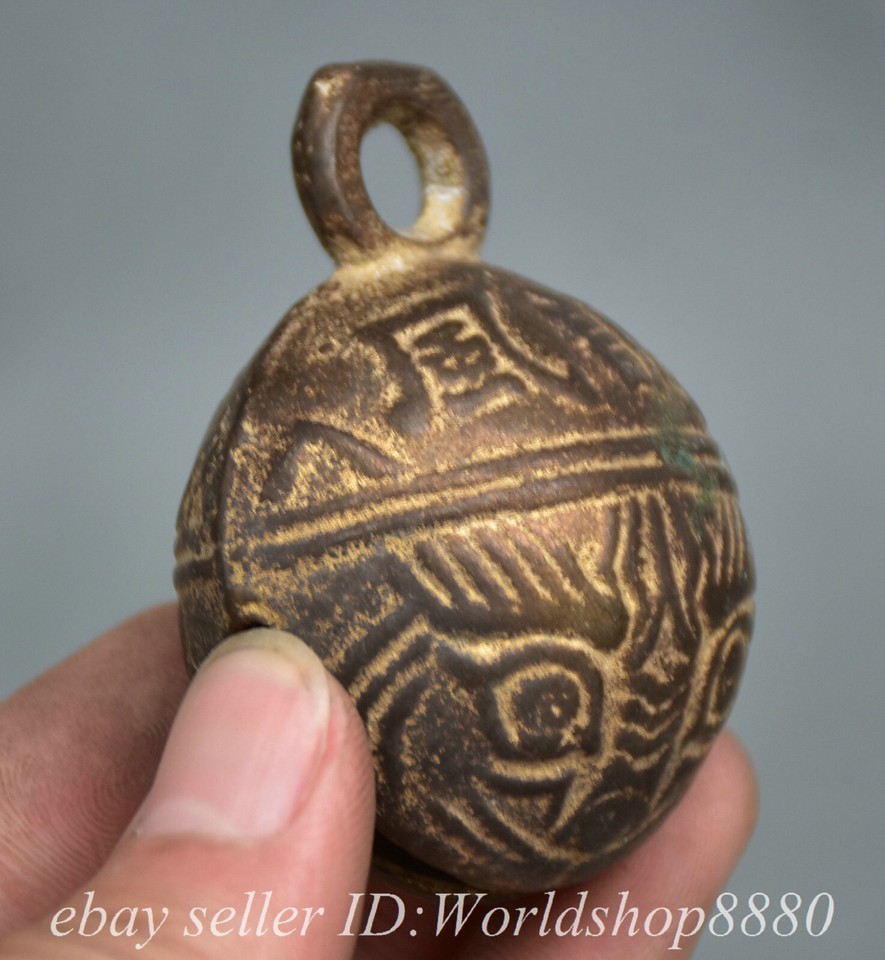 2.2" Old Chinese Copper Dynasty Lion Beast small bell Statue Pendant ...