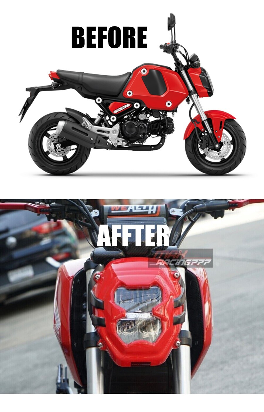 RED FRONT WINDSCREEN WINDSHIELD COVER HEADLIGHT FOR HONDA GROM 125 2021 ...