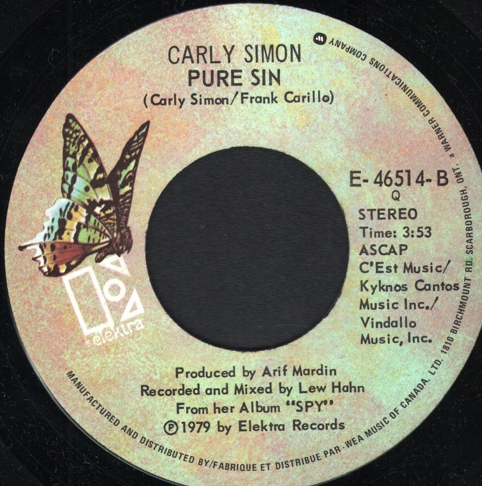 Carly Simon Spy 7" vinyl Canada Elektra 1979 E46514 | eBay Australia