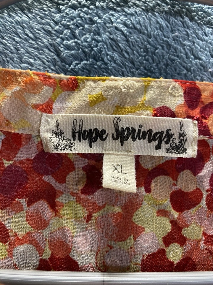 Hope Springs Sunset Long Sleeve Top XL Sheer Polka Dot Textured Red ...