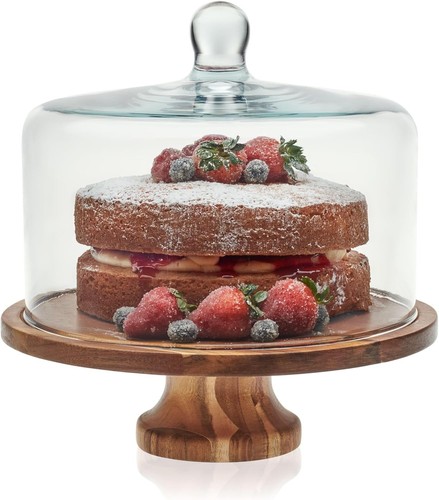 Beautiful Acacia Wood Cake Stand with Durable Glass Dome - Perfect for ...