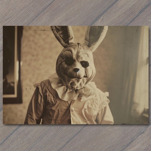 5x7" Rabbit Weird Creepy Vibe Easter Bunny Scary Mask Cult Strange ...