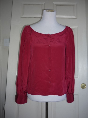 Roland Klein 100% Silk Dark Red Peasant Boho Shirt Blouse, Wide ...
