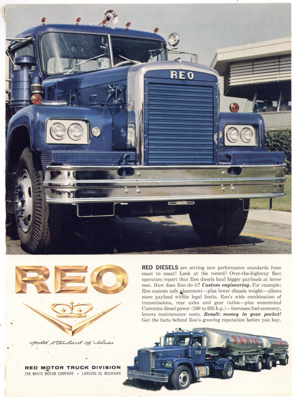 1962 REO Motor Truck Ad: SOHIO Gasoline Tanker in Blue - A BEAUTY! | eBay