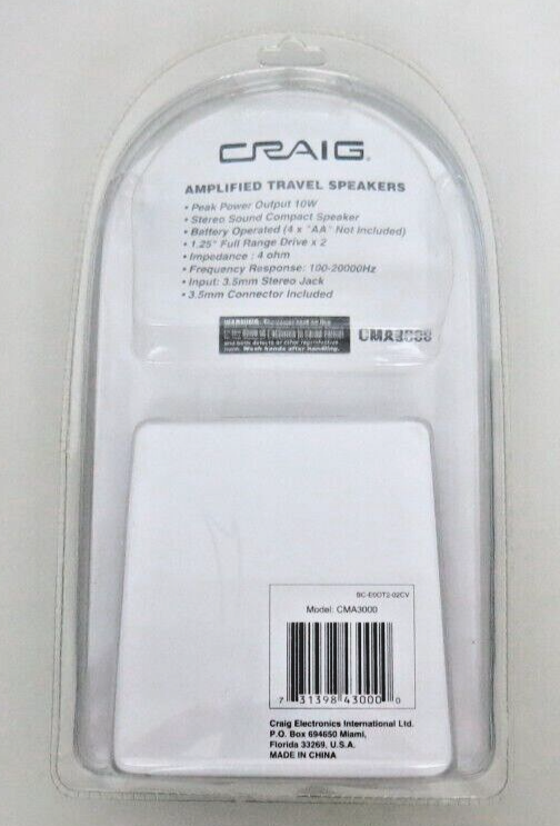 Craig CMA3000 White Battery Operated Amplified Travel Speakers New ...