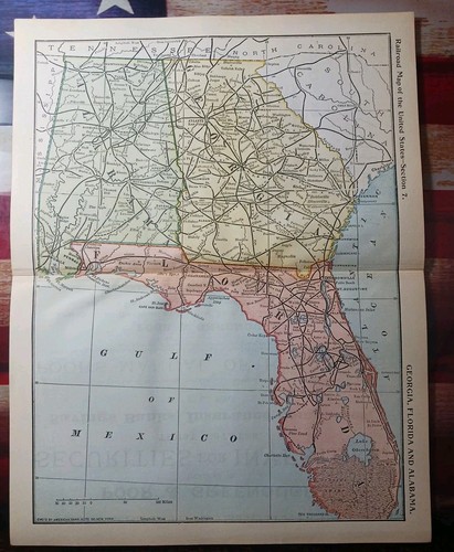 ~1895 Antique Railroad Map FLORIDA Georgia ALABAMA Train Routes ...