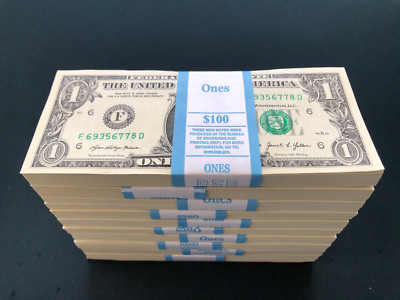 100 (ONE STACK) 2021 ONE DOLLAR CRISP UNCIRCULATED NOTES FROM BEP BRICK ...