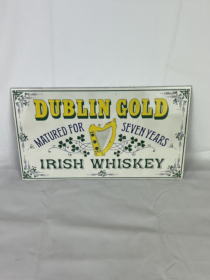 VINTAGE DUBLIN GOLD IRISH WHISKEY MAN CAVE GARAGE BAR HEAVY PORCELAIN ...