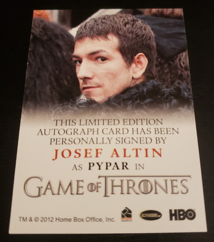 2012 Game of Thrones S-1 Josef Altin as Pypar Autograph Card | eBay