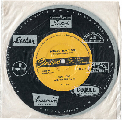 COL JOYE & THE JOY BOYS - TODAY'S TEARDROPS Very rare 1962 Aussie POP ...
