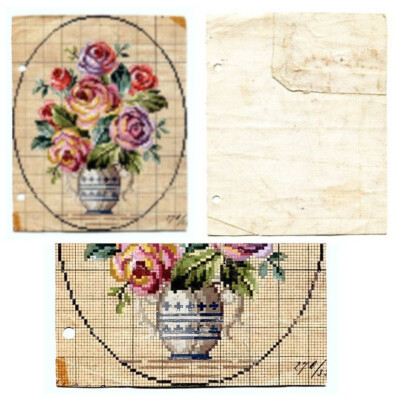 ANTIQUE ORIGINAL BERLIN WOOL WORK HAND PAINTED CHART PATTERN ROSES IN ...