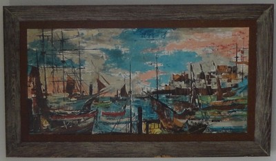 JOSE LUIS FLORIT Spain HARBOR PORT SCENE Impression MARINE OIL Canvas ...