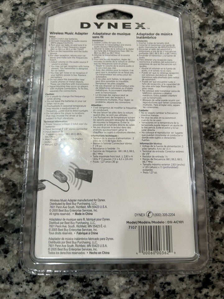 Dynex Wireless Adapter MP3 CD Portable DVD Music To You Car FM Radio | eBay
