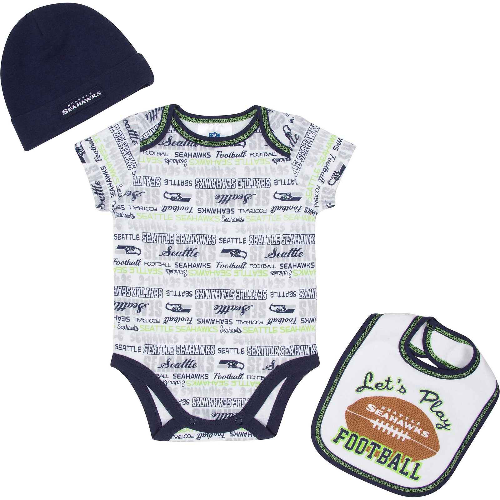 Seattle Seahawks NFL Infant/Baby Team 3-pc Bodysuit,Bib,Cap Set: 3/6m ...
