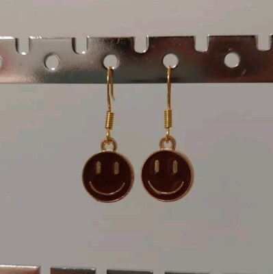 Brand New Brown Smiley Face Golden Dangle Hook Earrings | eBay