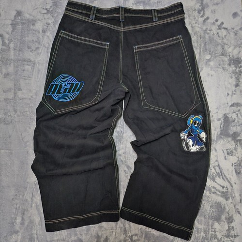 ALAB Men's Mega Rave Baggy/Oversized Black Jeans with Embroidered Logo ...