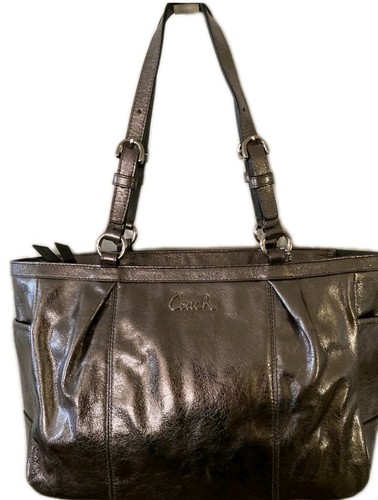 Coach Gallery Tote F17721 Metallic Silver Leather Shoulder Bag Medium ...