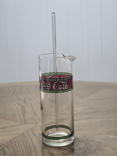 8" Rare Coca Cola Glass Martini Pitcher and stir stick With 4 Glasses ...