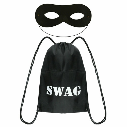 Swag Bag Eye Mask Drawstrings Burglars Sack Gangsta Robber Fancy Dress ...