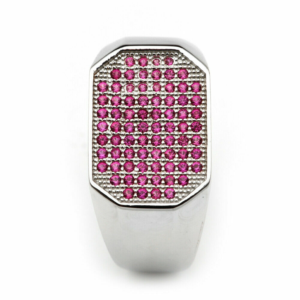 2.28CT Red Ruby CZ Micro-Paved Simulated 935 Silver Men Jewelry ...