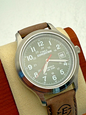TIMEX Expedition T40051 Field Watch 39mm Indiglo Date Brown Leather New ...