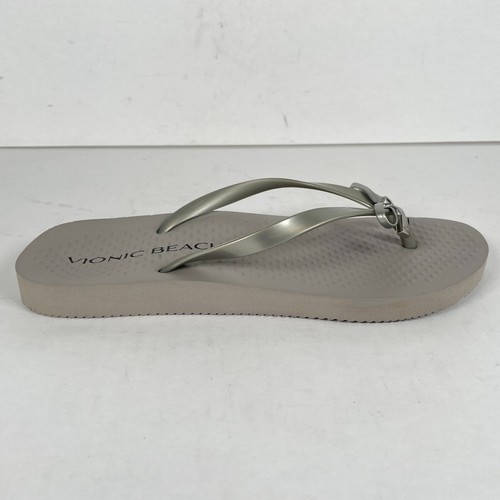 Vionic Beach Flip Flops Womens Size 7 Gray Silver Sandals Slip On ...