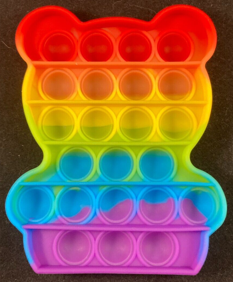 Teddy Bear - Push Pop - Rainbow - Fidget Toy - Approx. 4 3/4" x 3 3/4 ...