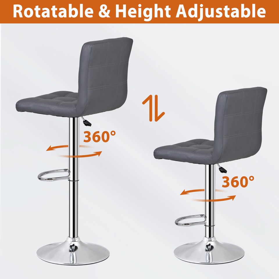 Set of 2/4 Bar Stools Adjustable Counter Height Swivel Chairs Square PU ...