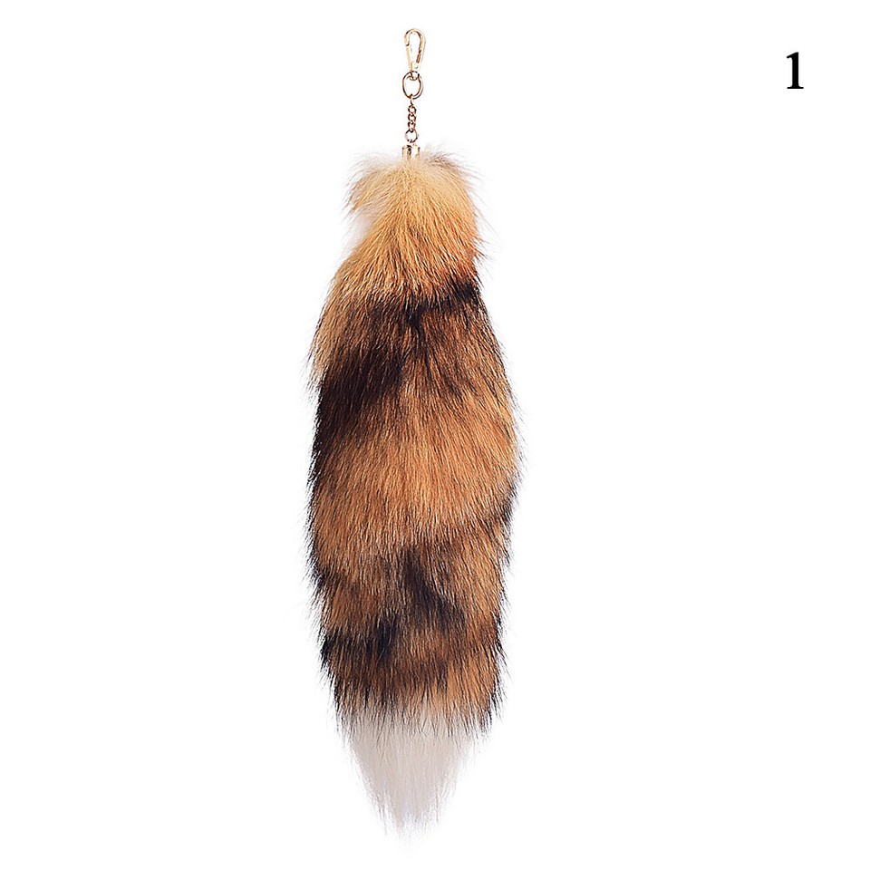 40cm Fluffy Faux Fox Fur Tail Keychain Tassel Bag Hanging Keyring ...