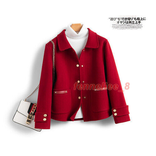 Women Short Coat Wool Blend Button Jacket Outwear Single Breasted ...