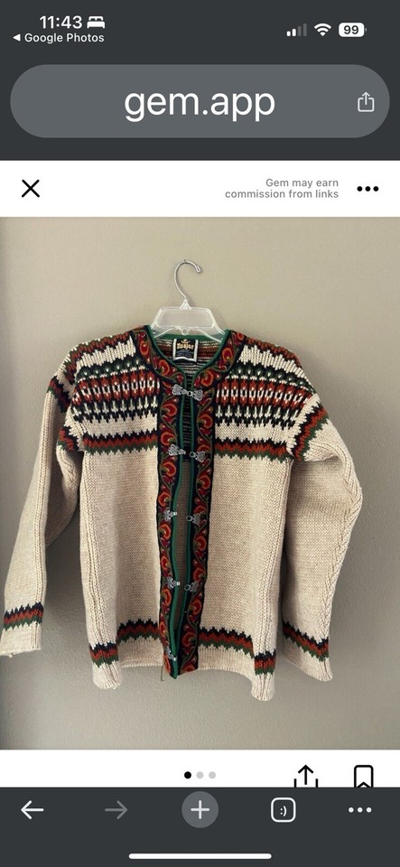 Nesjar 100% Wool Nordic Knit Fair Isle Cardigan Sweater Size S vintage ...