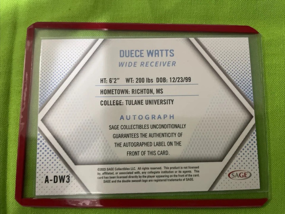 2023 Sage High Series Football Red Parallel Auto Deuce Watts RC Rookie ...