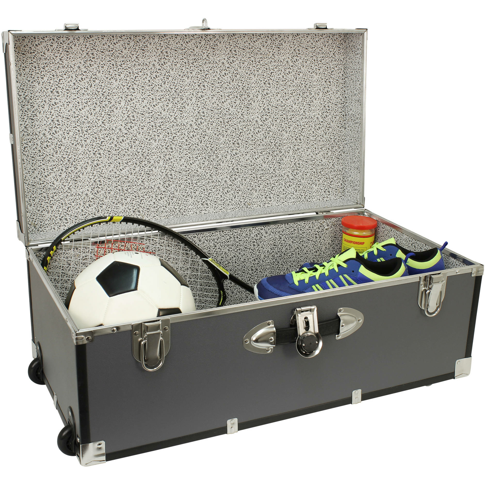 Gray Grey Footlocker Trunk with Wheels Storage Chest Travel Luggage ...