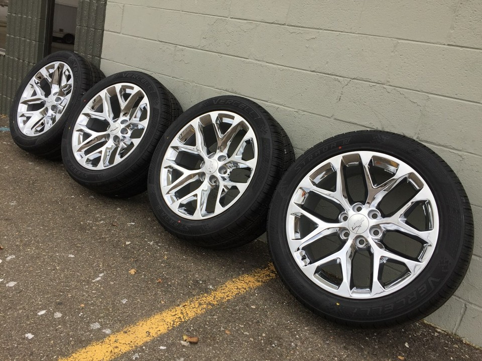 4 22" CHEVY GMC CADILLAC CHROME SNOWFLAKES WHEELS RIMS TIRES TAHOE ...