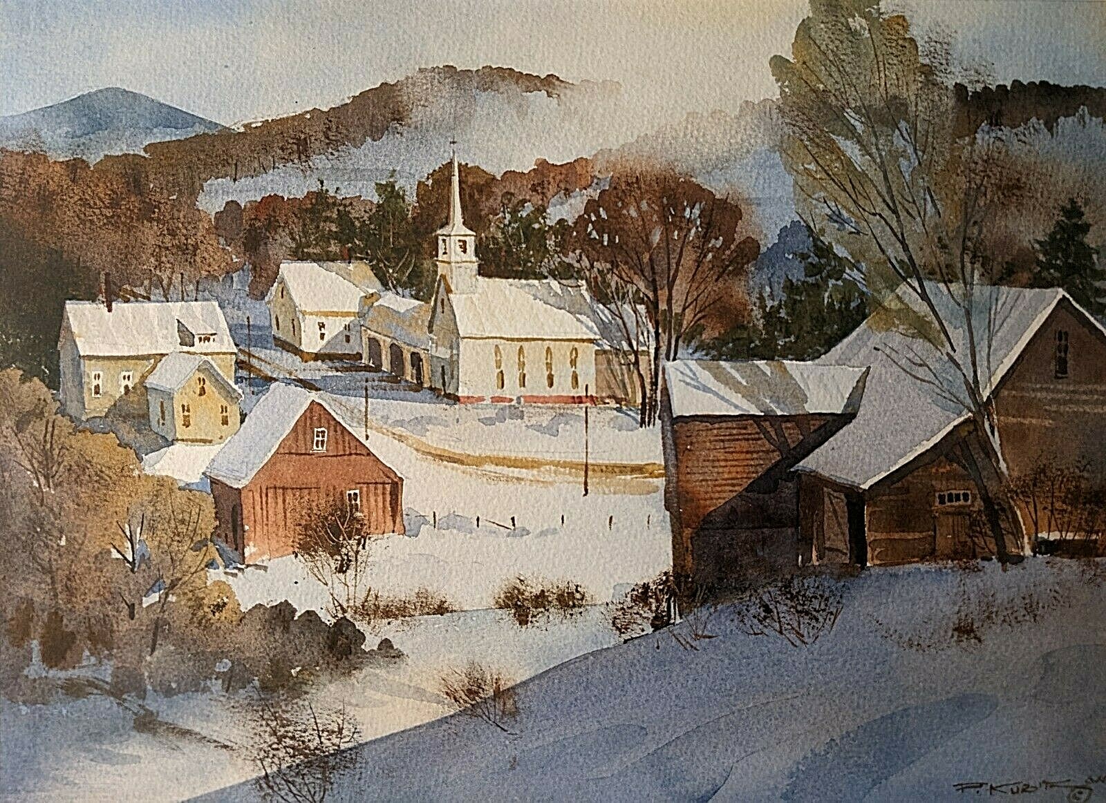 Frederick Kubitz Watercolor, "Burke's Hollow, VT (In Winter)" c. 2000 ...