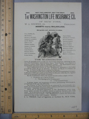 Rare Original Antique 1889 Washington Life Insurance Co Advertising Art ...