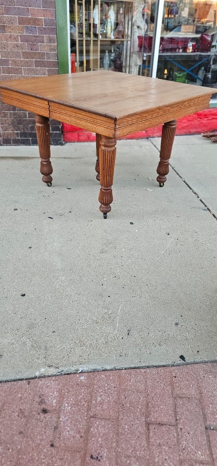 Antique Victorian heavy Oak Farm harvest square table with fluted legs ...