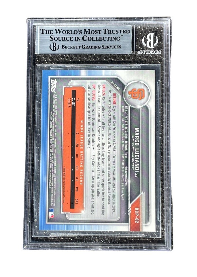 Marco Luciano Signed 1st Bowman Crome Mega Rookie Card BCP-82 Beckett ...