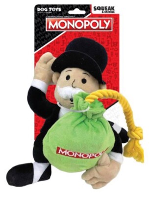 Mr. Monopoly Man With Moneybag Rope Squeak & Crinkle Dog Toy Brand New ...