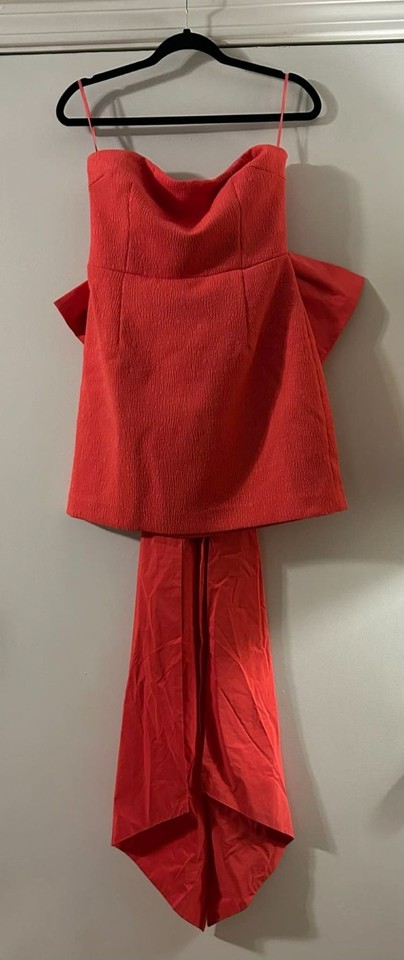 NWT $690 Rebecca Vallance Caitin Bow Back Mini Dress Coral Size US 4 UK ...