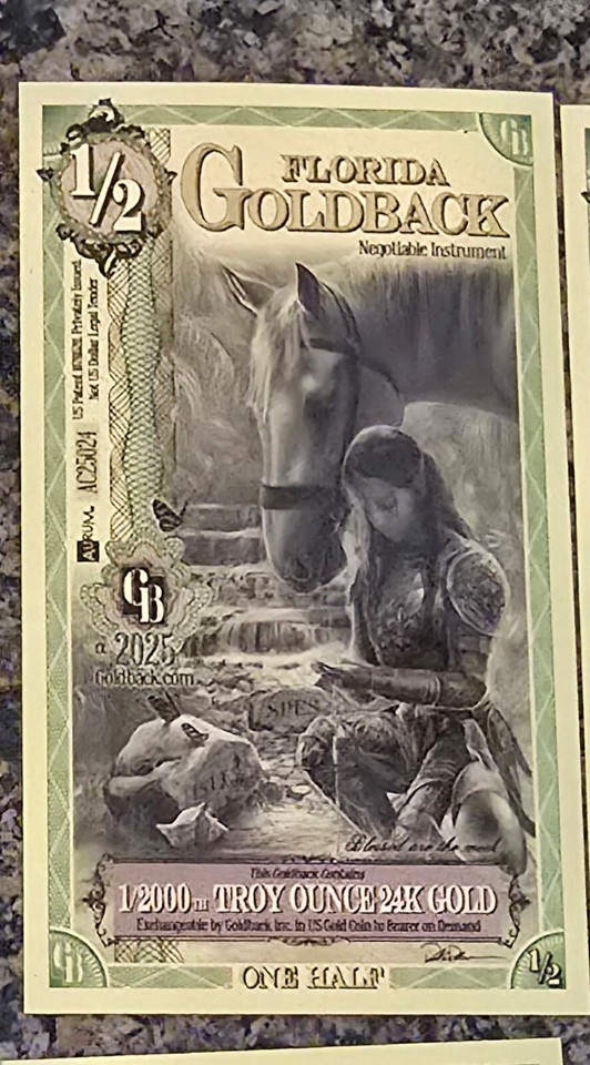 Lot of ten 1/2 (5) Goldback foil notes with 1/2000 oz of .999 Gold per ...