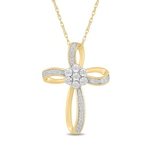 Bevilles Fancy Cross Necklace with 0.10ct of Diamonds in 9ct Yellow ...